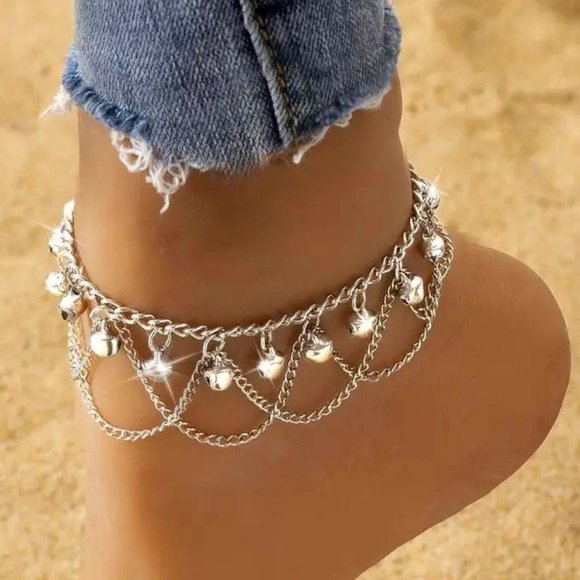 BEACH | Jewelry | Scalloped Silver Bell Chain Anklet | Poshmark